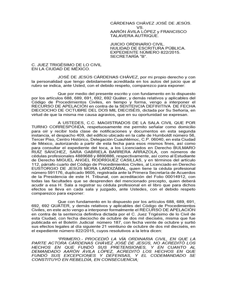 Apelacion - Contra - Sentencia - Definitiva - or 12 | PDF | Sentencia (ley) | Justicia