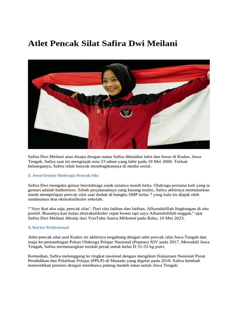Atlet Pencak Silat Safira Dwi Meilani | PDF
