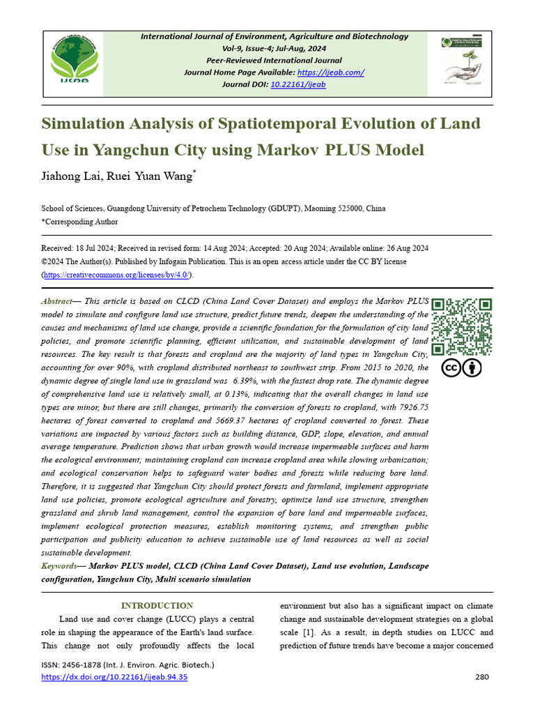 Simulation Analysis Of Spatiotemporal Evolution Of Land Use In Yangchusn City Using Markov Plus