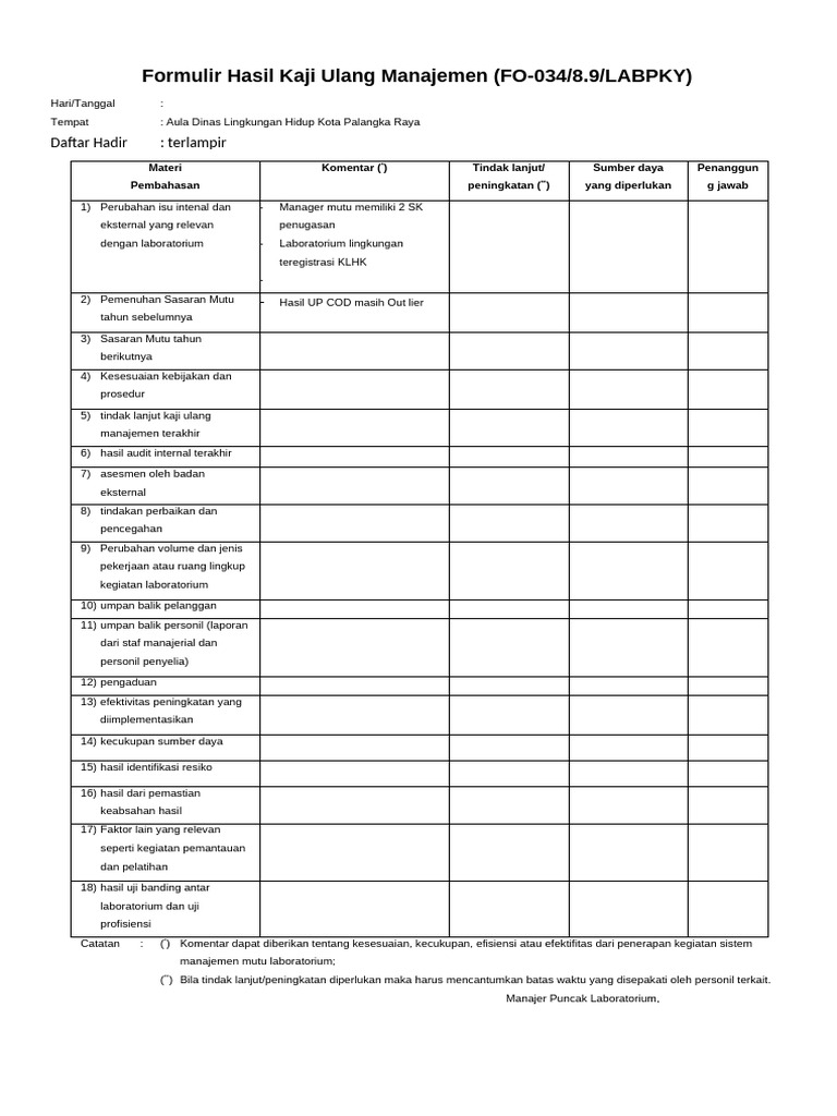 Fo 034 Form Kaji Ulang Manajemen | PDF | Bisnis | Komputer