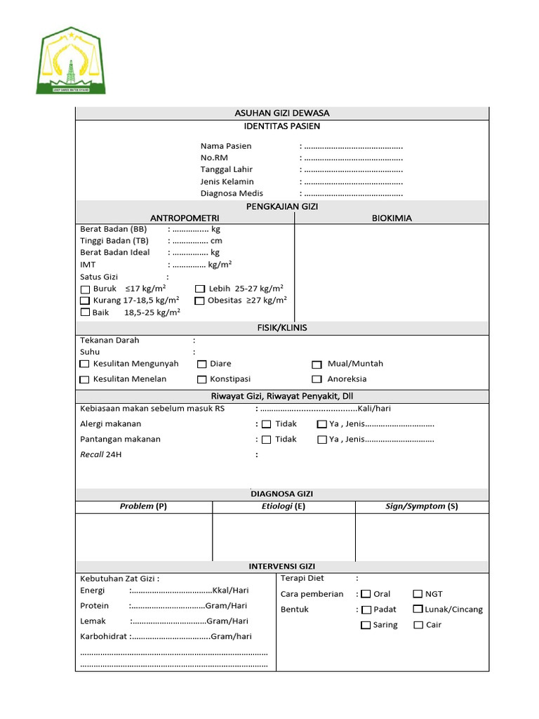 Form Asuhan Gizi Dewasa | PDF