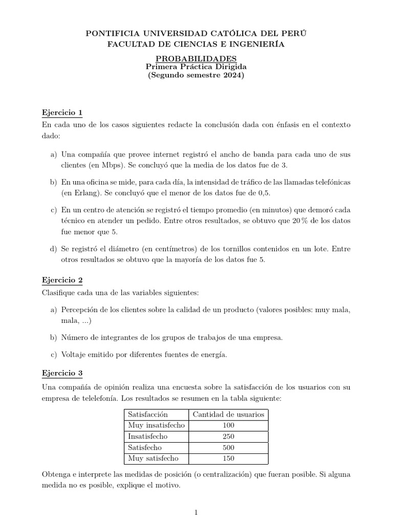 Pontificia Universidad Cat Olica Del Per U Facultad de Ciencias E Ingenier IA Probabilidades ...
