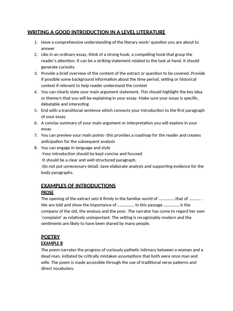 Writing A Good Introduction in A Level Literature | PDF