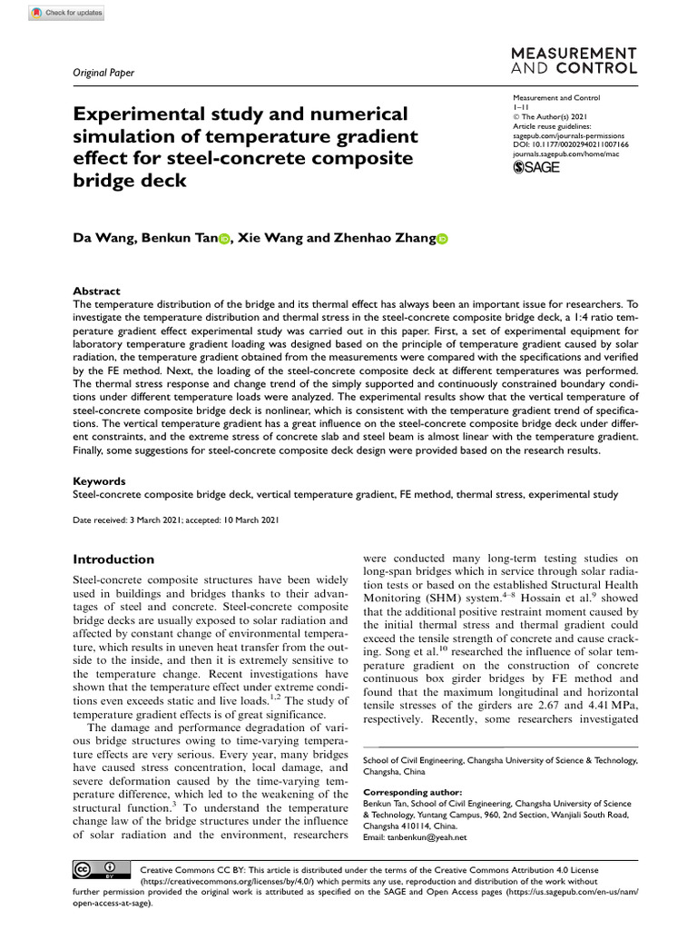 Experimental Study and Numerical Simulation of Temperature Gradient Effect For Steel-Concrete ...