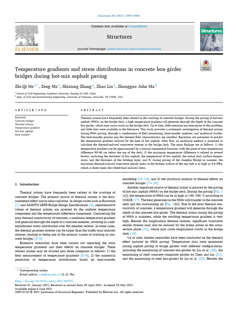 Temperature Gradients and Stress Distributions in Concrete Box-girder ...