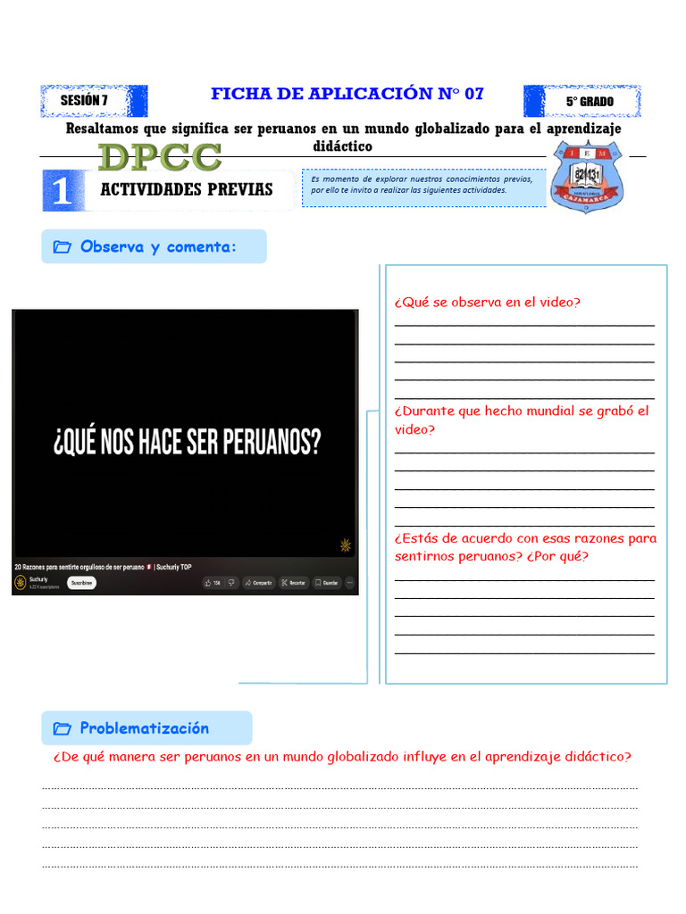 Ficha 7 - Resaltamos Que Significa Ser Peruanos en Un Mundo Globalizado para El Aprendizaje ...