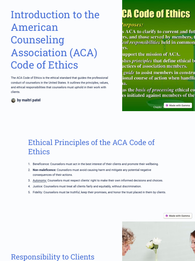 Introduction To The American Counseling Association ACA Code of Ethics ...