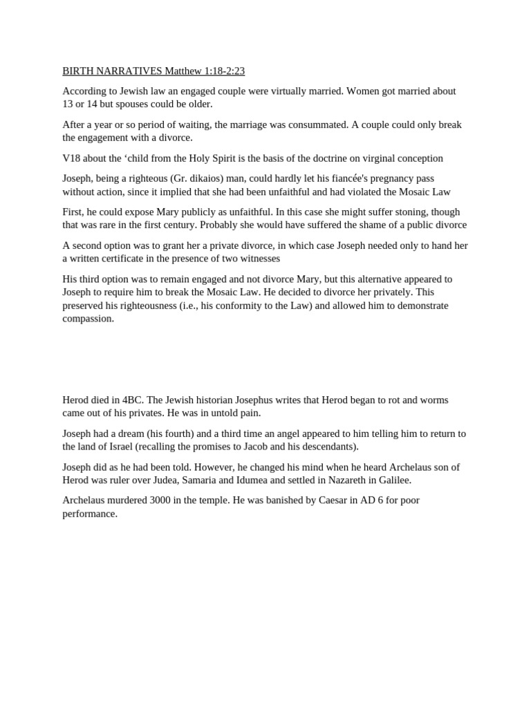94 BIRTH NARRATIVES Matthew 1 18-2 23 | PDF