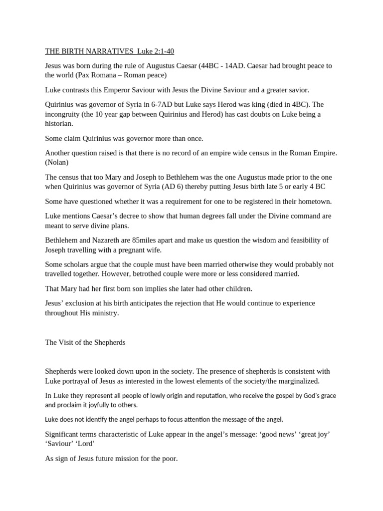 93 THE BIRTH NARRATIVES Luke 2 1-40 | PDF