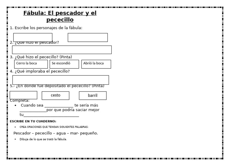 Ficha Comprensión El Pescador y El Pececillo | PDF