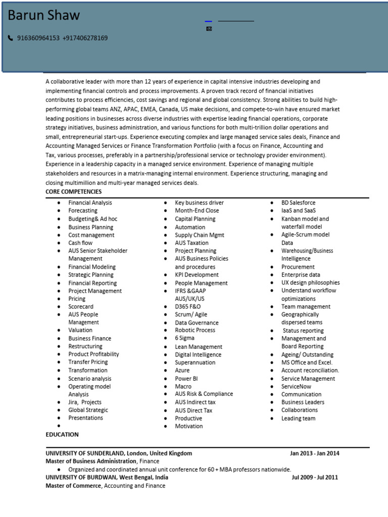 Barun Shaw Resume 2024 AUS | PDF