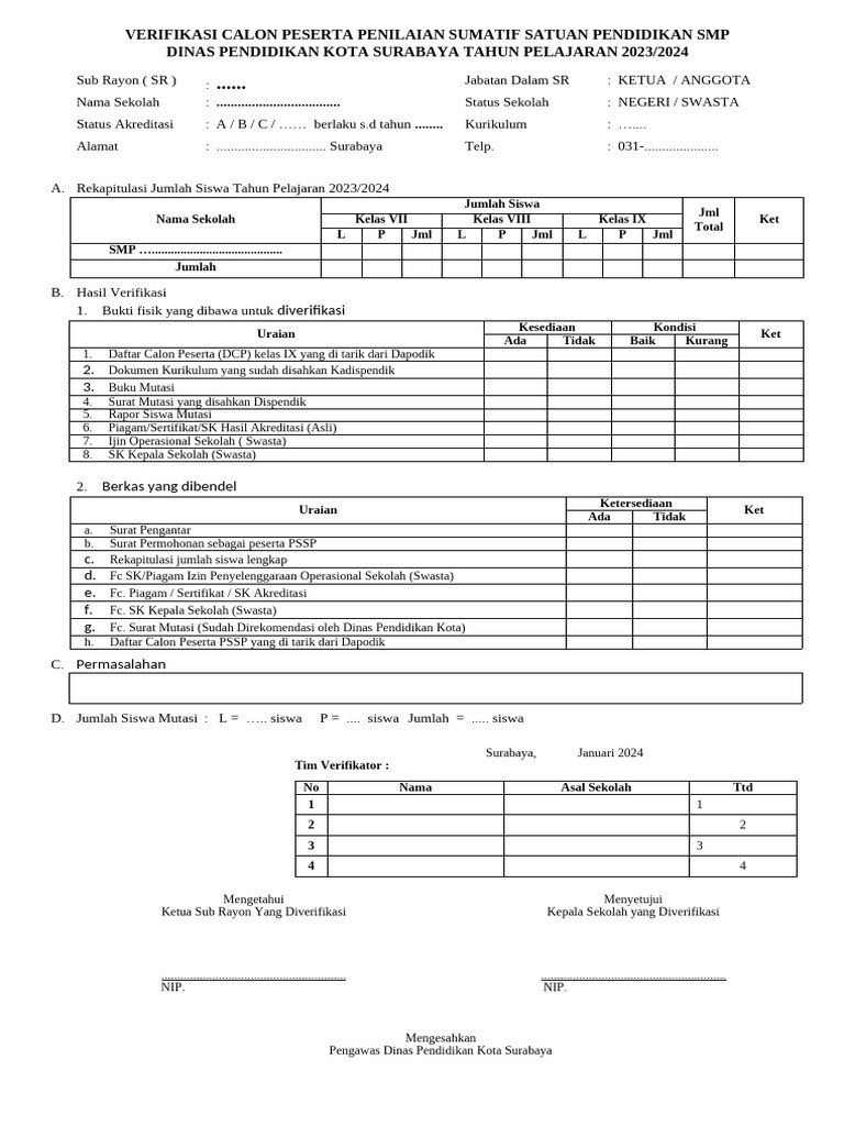 Form Verifikasi N0minasi 2024 | PDF