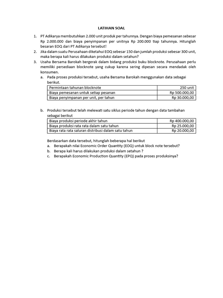 Latihan Soal Eoq | PDF