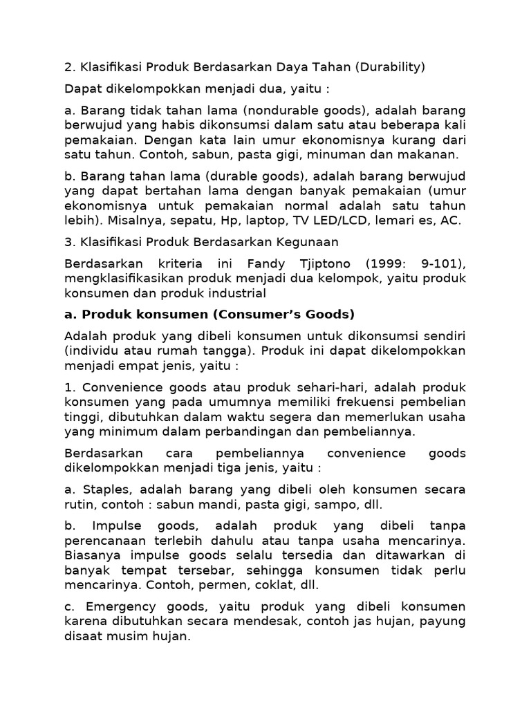 Klasifikasi Produk Berdasarkan Daya Tahan | PDF | Bisnis