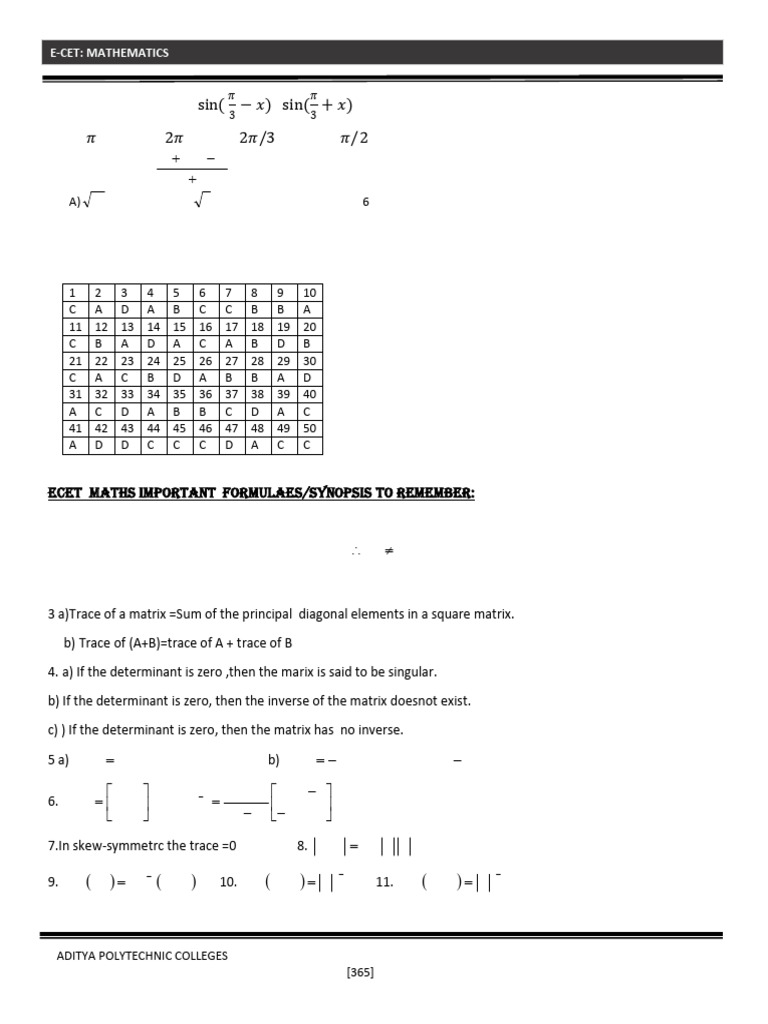 Math Important Formulas | PDF