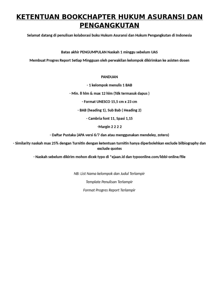 KETENTUAN - BOOKCHAPTER - HUKUM - ASURANSI Dan PENGANGKUTAN | PDF
