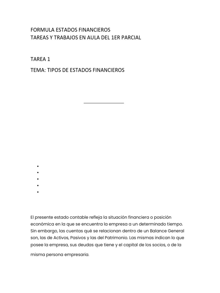 Formula Estados Financieros Tareas y Trabajos en Aula Del 1er Parcial | PDF
