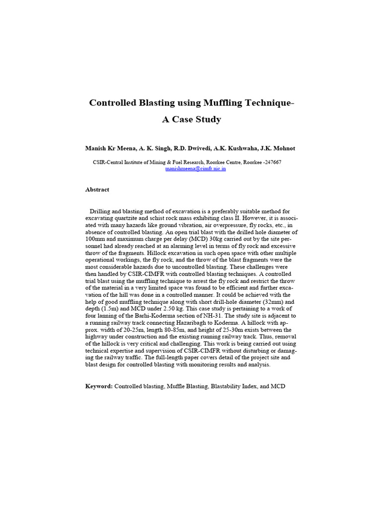 Controlled Blasting Using Muffling Technique | PDF