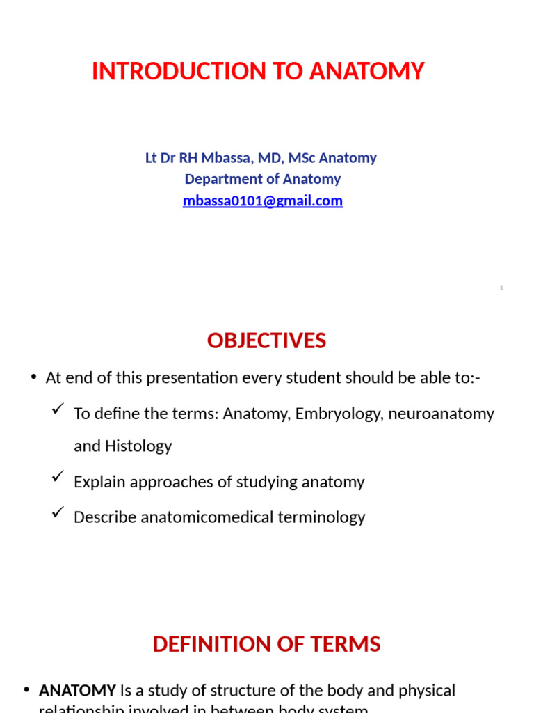 Introduction To Anatomy S1 | PDF