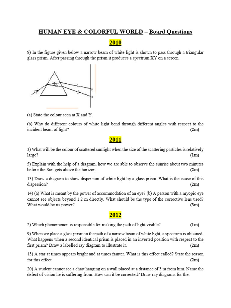 Human Eye Board Qs | PDF