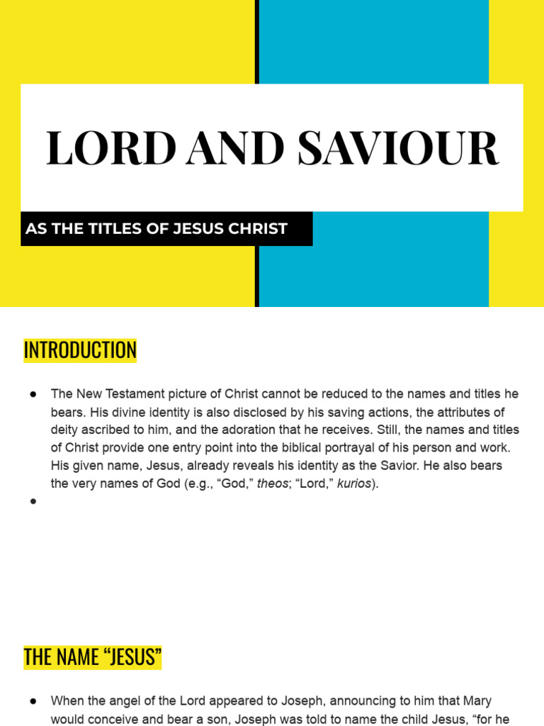 Lord and Saviour: As The Titles of Jesus Christ | PDF