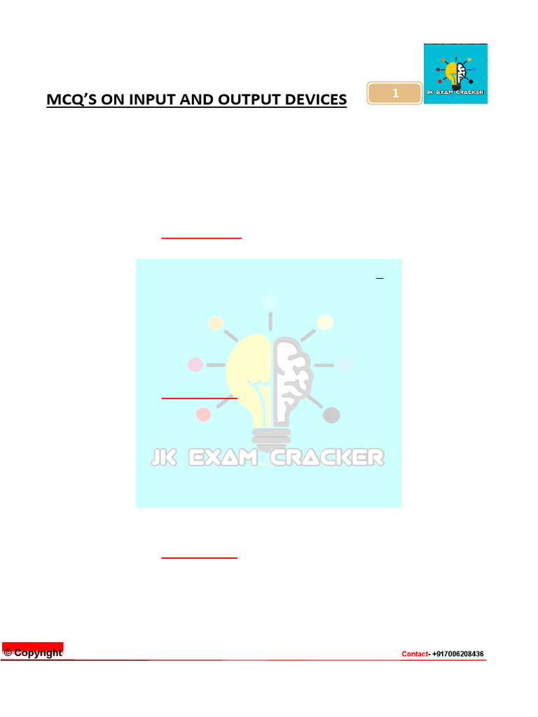 Computer Input & Output MCQ'S | PDF
