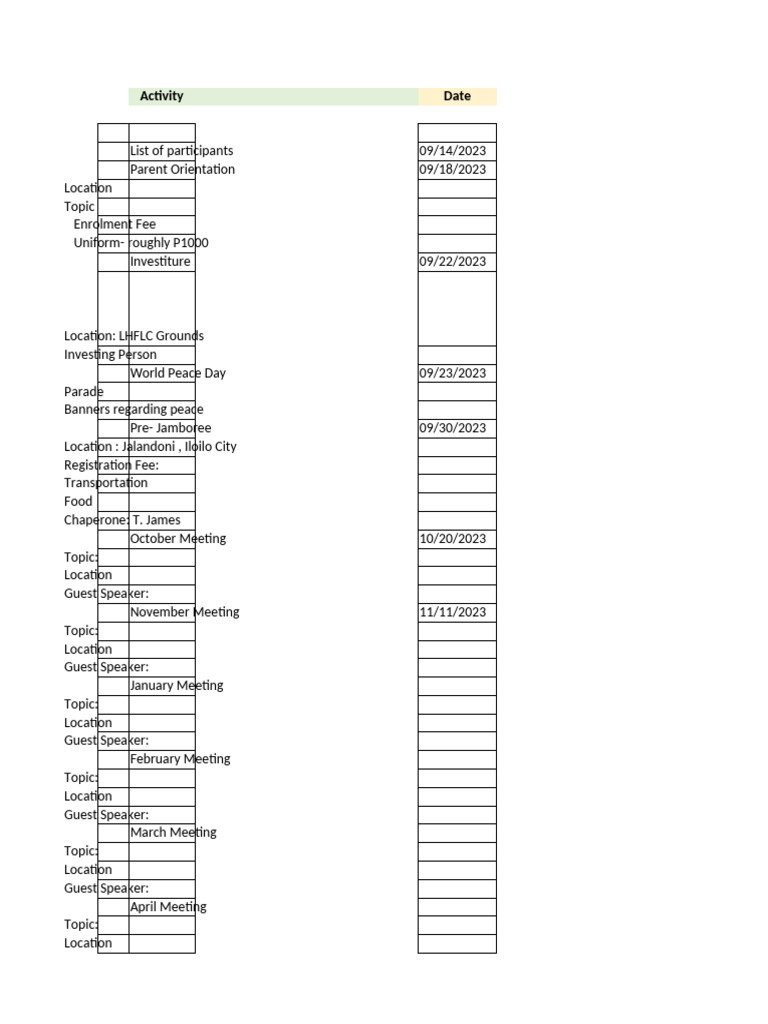 Scouting Program of Activities For A School Year | PDF