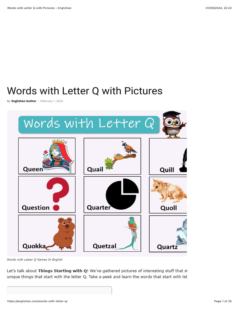 Words With Letter Q With Pictures - Englishan | PDF