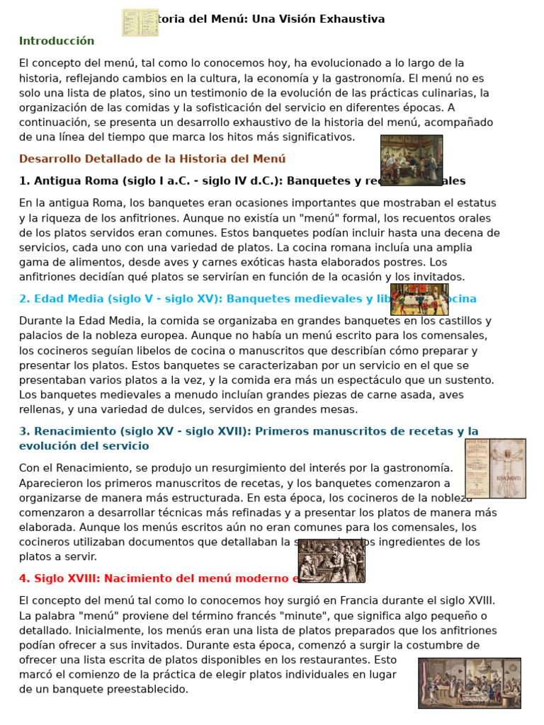 Historia Del Menú | PDF