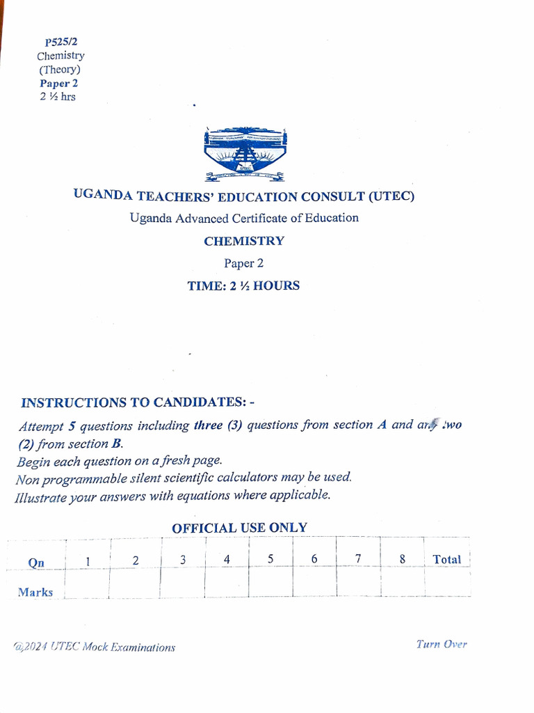 Chemistry Paper 2 Utec 2024 | PDF