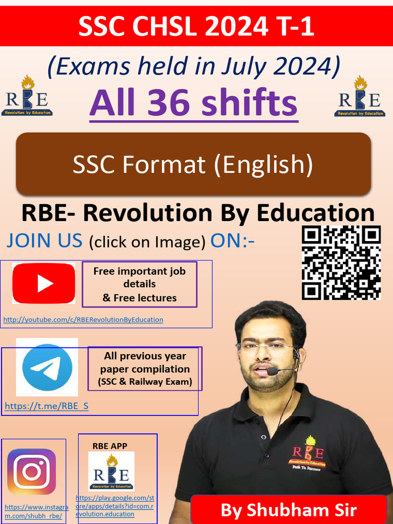 (Eng) SSC CHSL 2024 T-1 SSC Format - RBE - Shubham Sir | PDF