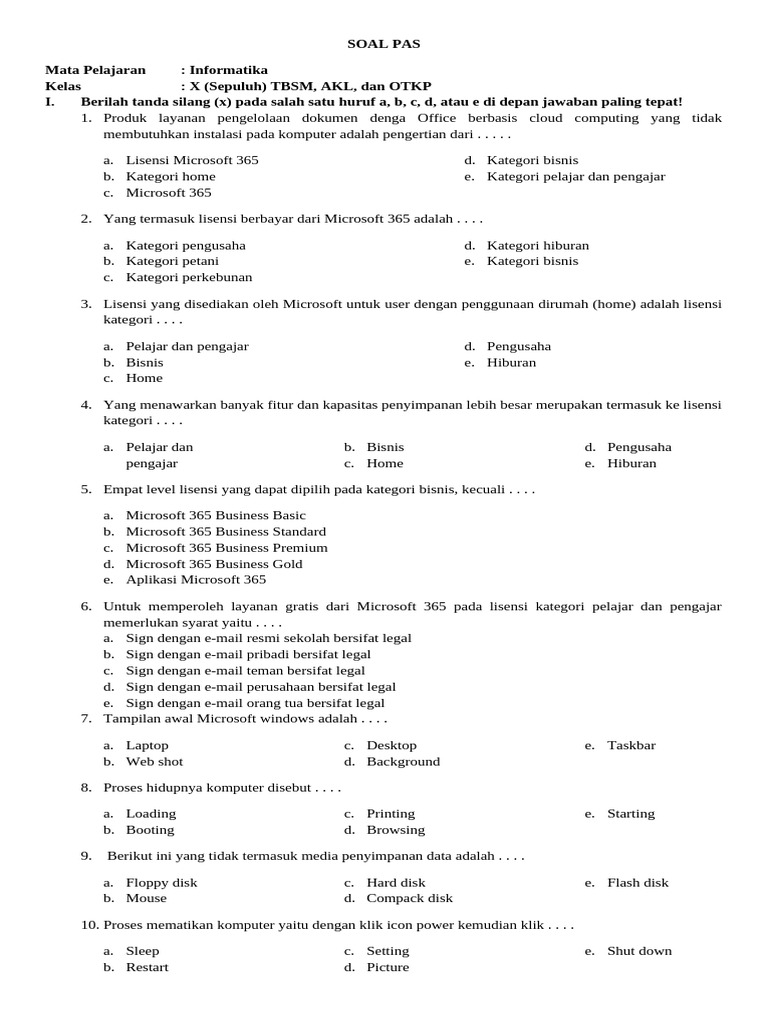 Soal PAS Informatika | PDF
