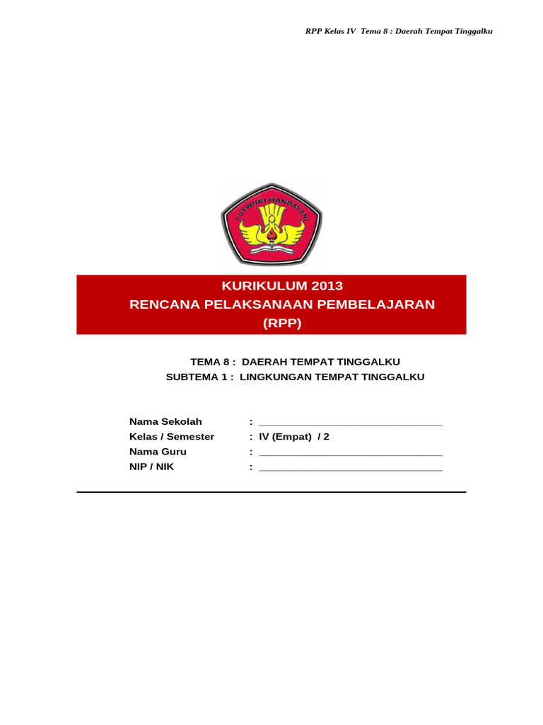 RPP Tema 8. Daerah Tempat Tinggalku | PDF