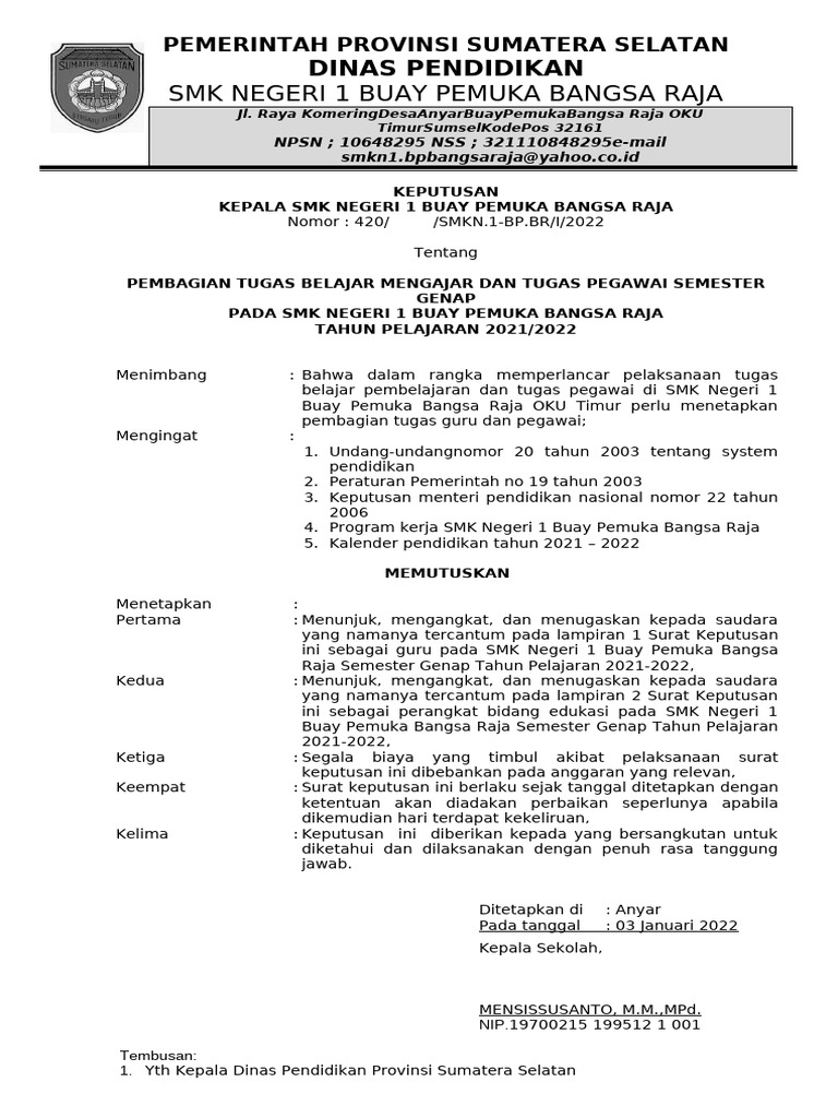 SK P. Tugas 2021.2022 Genap | PDF