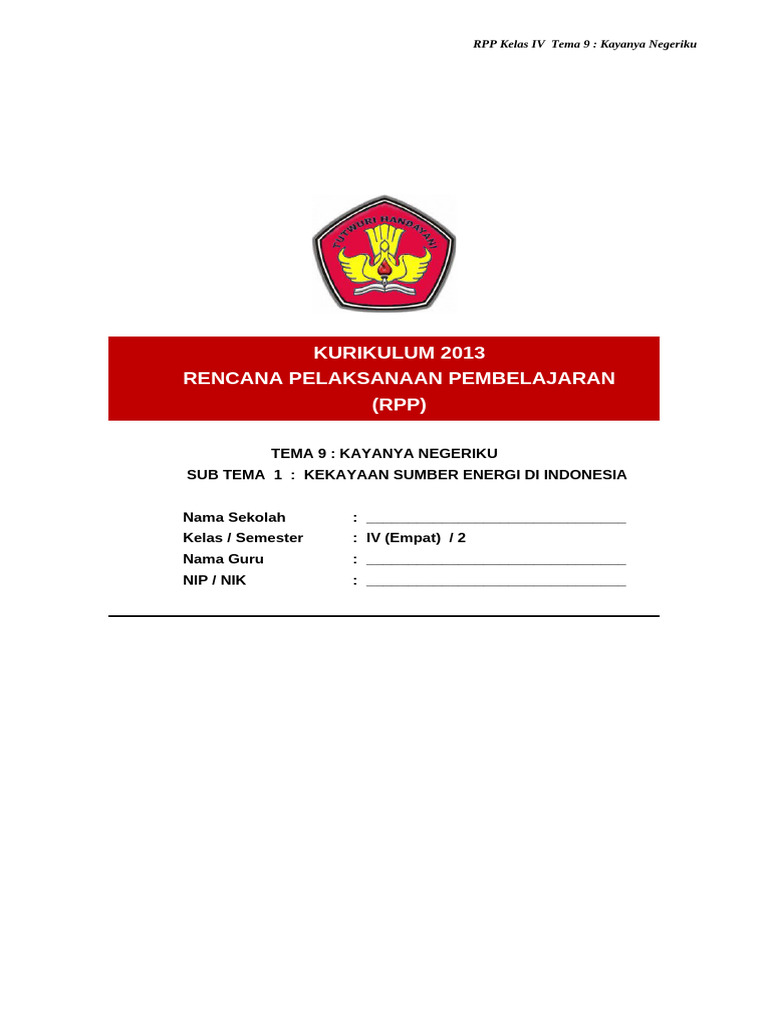 RPP Tema 9. Kayanya Negeriku | PDF