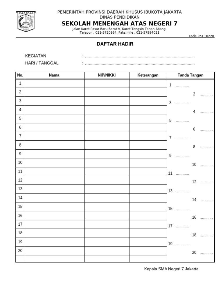 Daftar Hadir - Utama | PDF