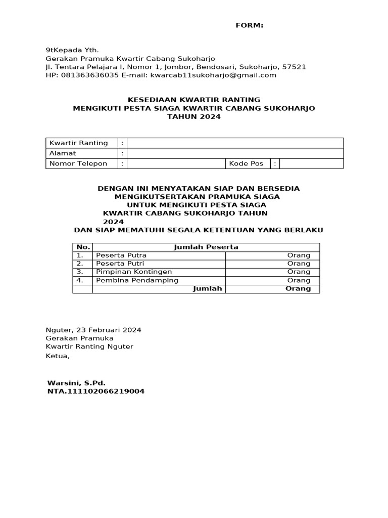 Form Administrasi Pesta Siaga 2024 Ranting | PDF