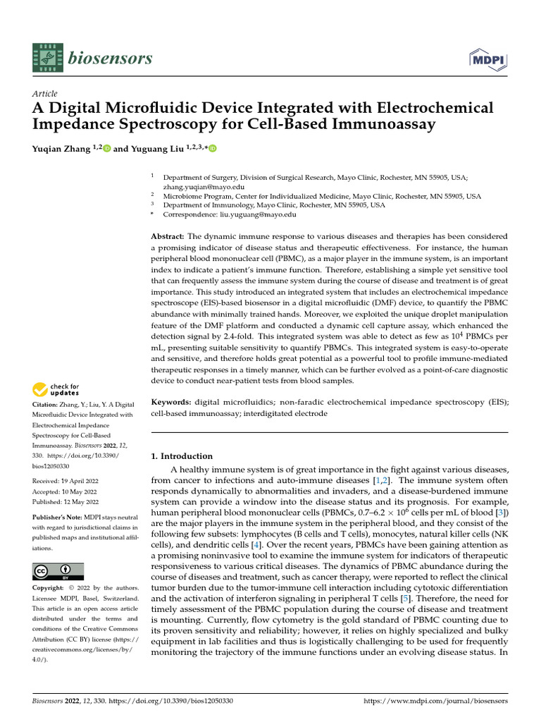 A Digital Microfluidic Device Integrated With Electrochemical Impedance ...