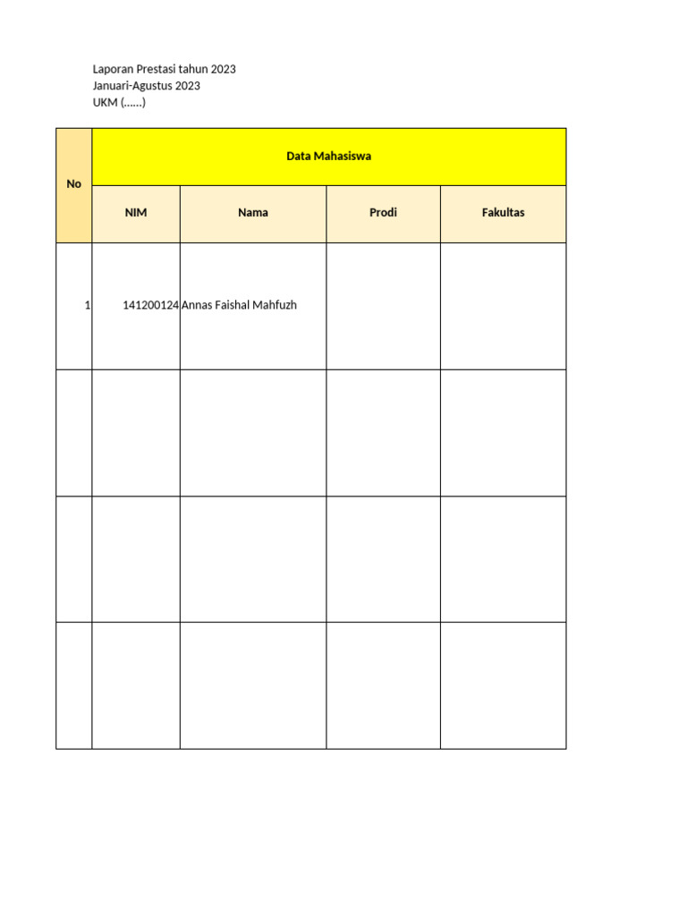 Format Laporan Data Prestasi 2024 | PDF