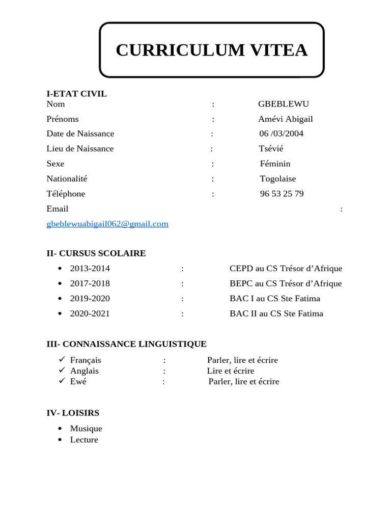 CV Gbeblewu Abigail | PDF