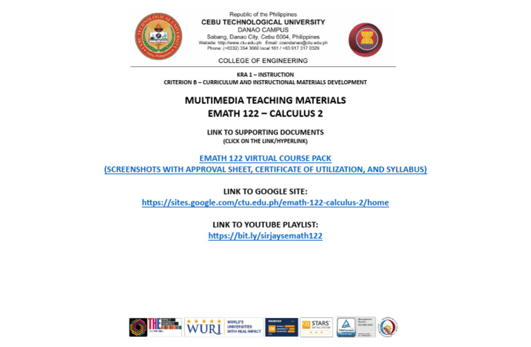 Emath 122 Calculus 1 Multimedia Links | PDF