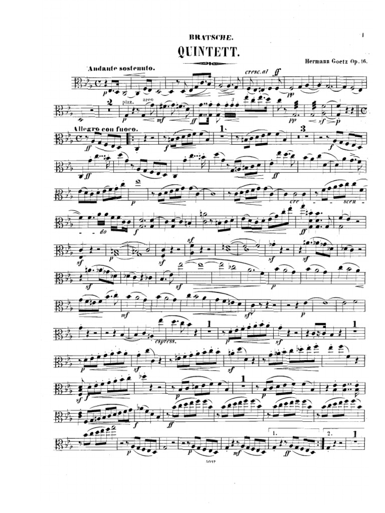 Goetz - Quinteto para Piano y Cuerdas Op.16 (Viola) | PDF