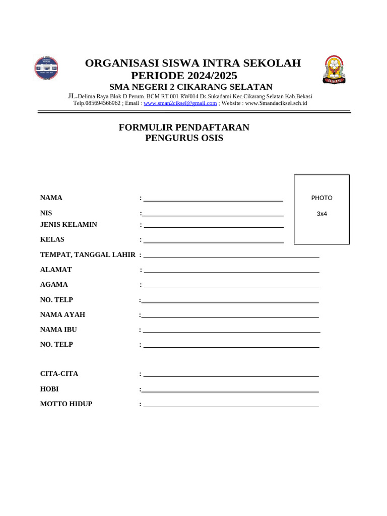 Formulir Pendaftaran Osis Smanda | PDF