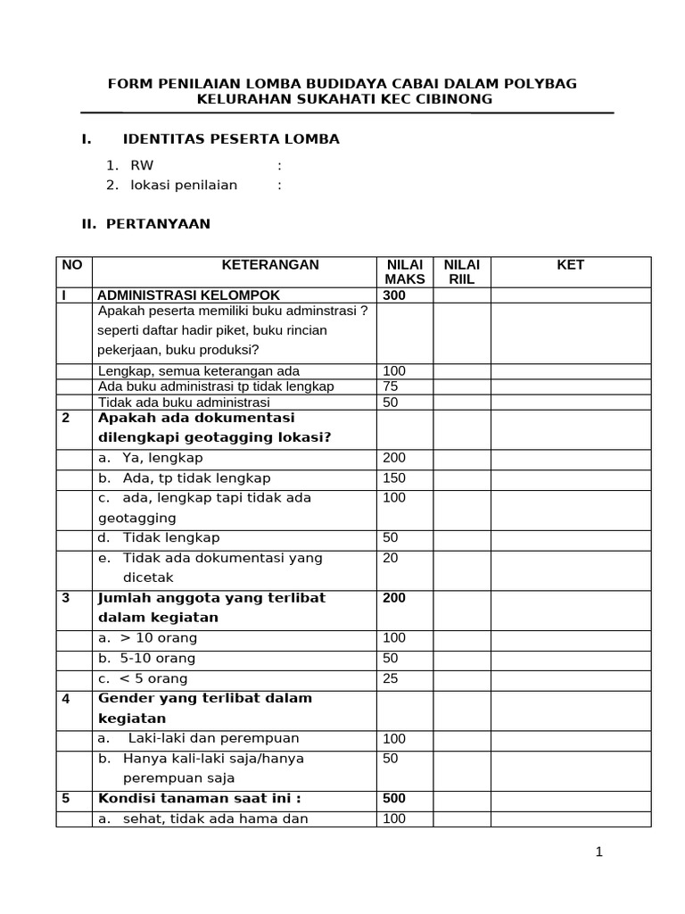 Form Penjurian Lomba Cabai | PDF