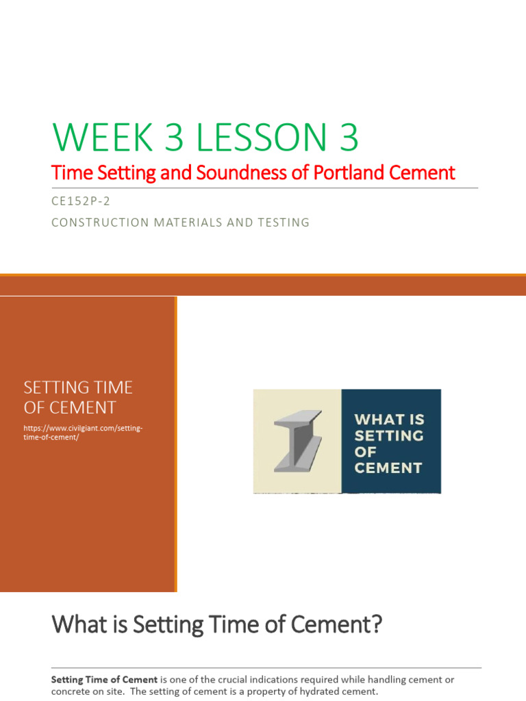 Week 3 Lesson 3 Time Setting and Soundness of Portland Cement | PDF