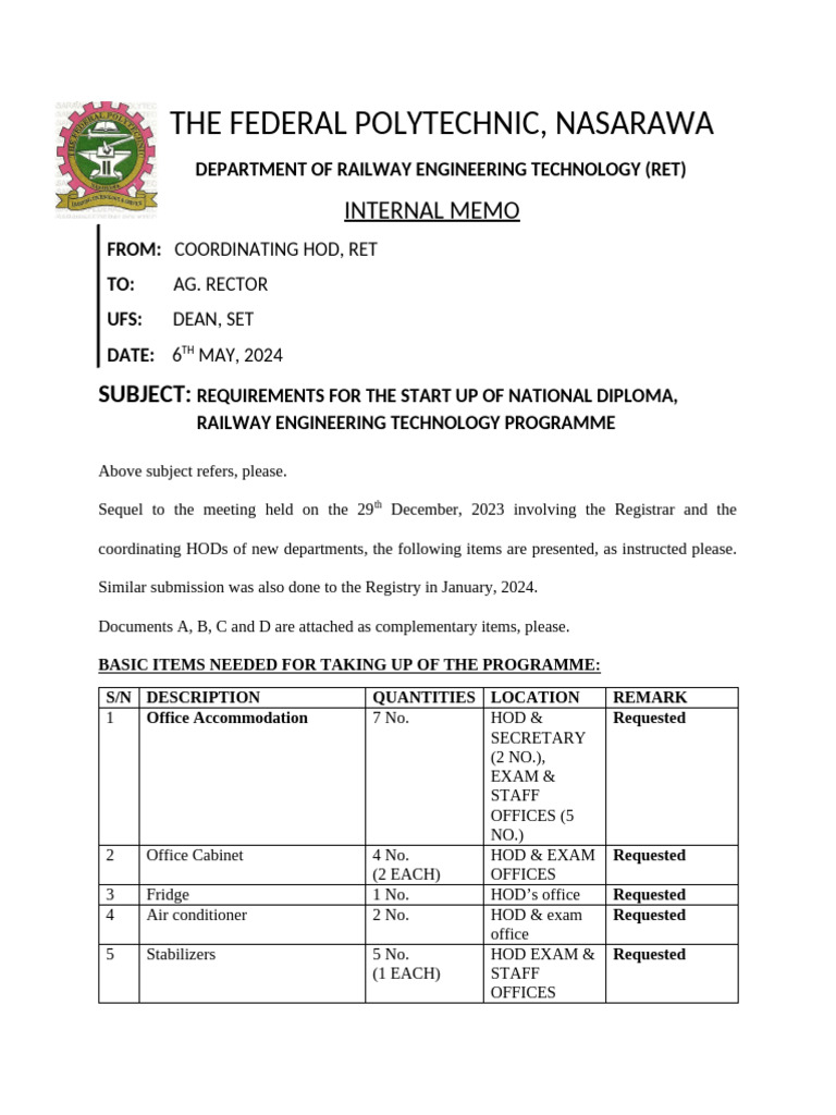 The Federal Polytechnic, Nasarawa: Internal Memo | PDF
