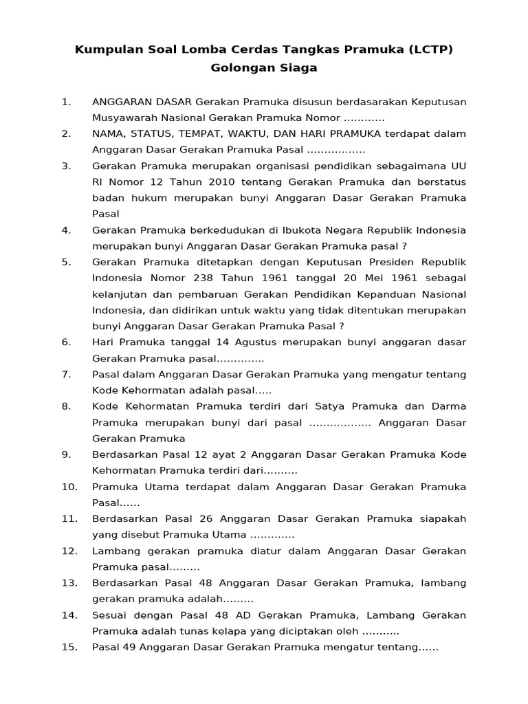KUMPULAN - SOAL - LCT - SIAGA (1) Siswa | PDF