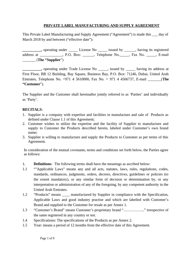 Private Label Draft Template | PDF