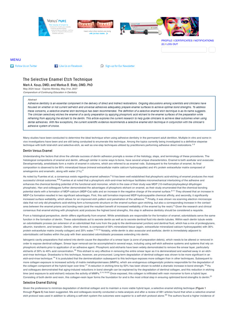The Selective Enamel Etch Technique - Compendium | PDF