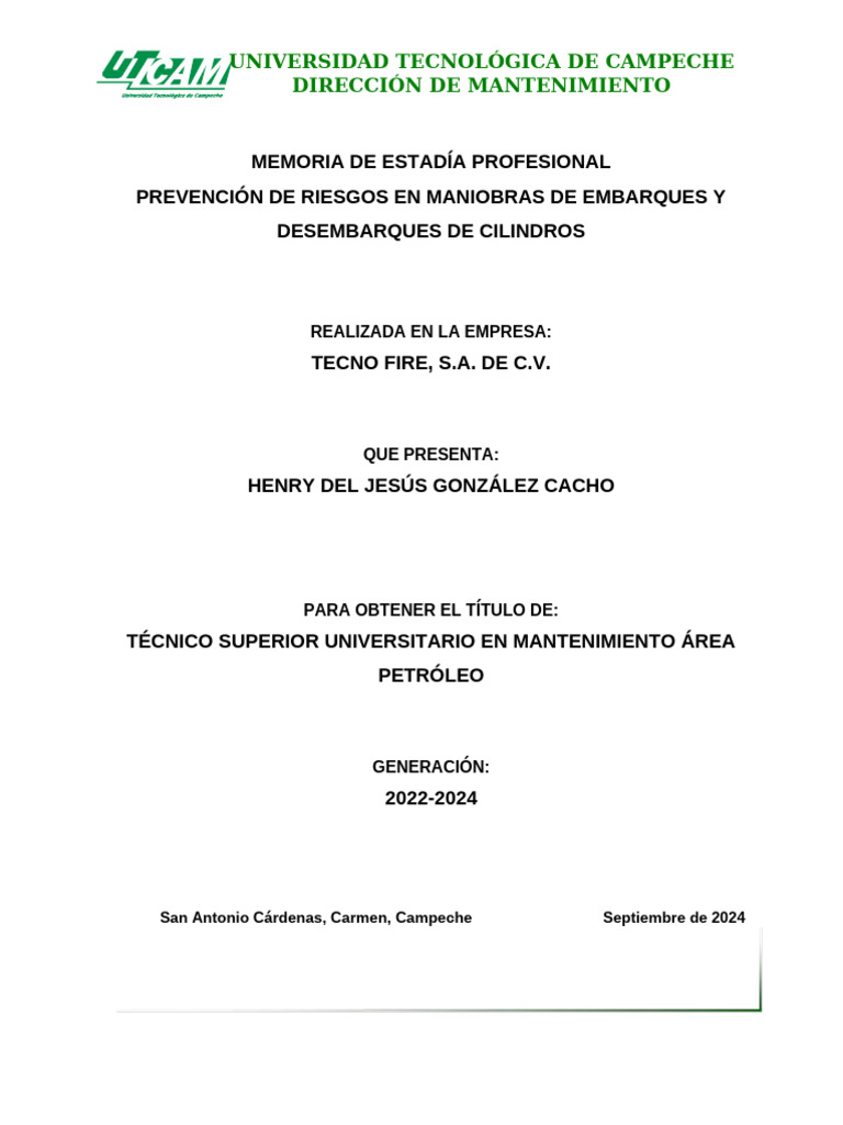 Memoria de Estadía Profesional Prevención de Riesgos en Maniobras de ...